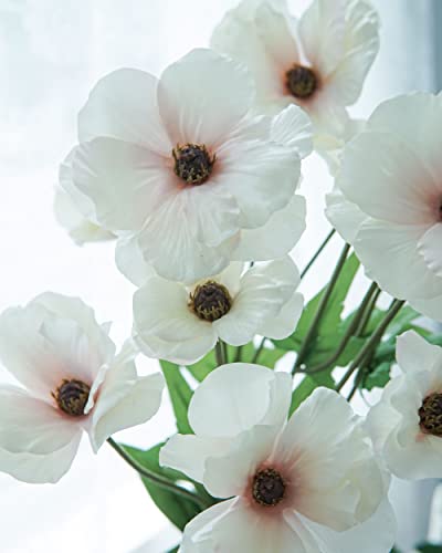 Kamang Ranunculus Flowers White Silk Flower (3 Stems) for Home Decor and Wedding. Artificial Flower for White Spring Decor. Floral Arrangement and Table Centerpiece. White Silk Flowers (White)