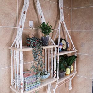 tenewee floating wall shelves boho macrame hanging bedroom living room 2tier shelf