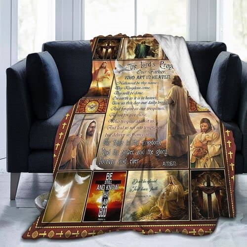 Jesus Christ Blanket Christian Religious Faith Blanket Healing Bible Verse Inspirational Prayer Scripture Catholic Gifts for Women Men Soft Cozy Fleece Throw Blanket Home Decor for Bed Couch 40"x50"