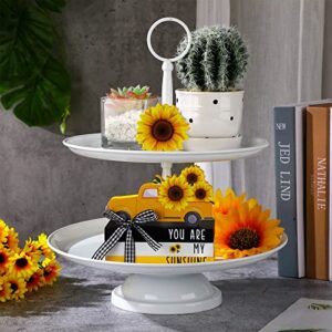 5 Pieces Spring Farmhouse Tiered Tray Decor Items Rustic Wooden Mini Truck Bundle Books Stack Sign for Spring Home Harvest Table Shelf Decorations (Sunflower Style)