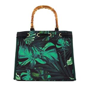 Join Jorden Women Canvas Tote with Bamboo Handles, Green