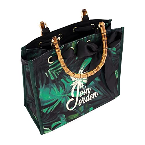 Join Jorden Women Canvas Tote with Bamboo Handles, Green