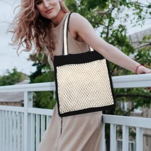 LACE INN Straw Mesh Tote Bag for Women, Cute Handmade Tote Shoulder Handbag for Vacation