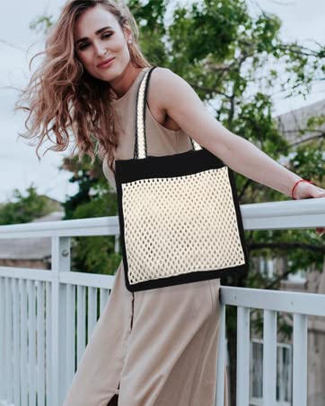 LACE INN Straw Mesh Tote Bag for Women, Cute Handmade Tote Shoulder Handbag for Vacation