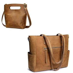 s-zone women vintage genuine leather tote bag large shoulder purse with clutch bag