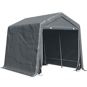 outsunny 9′ x 8′ garden storage tent, heavy duty bike shed, patio storage shelter w/metal frame and double zipper doors, dark grey