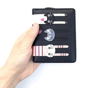 SUMGOGO Small Wallet for Women Cute Cat Pendant Card Holder Organizer Girls Front Pocket Coin Purse Leather (B-Black)