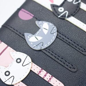 SUMGOGO Small Wallet for Women Cute Cat Pendant Card Holder Organizer Girls Front Pocket Coin Purse Leather (B-Black)