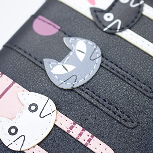 SUMGOGO Small Wallet for Women Cute Cat Pendant Card Holder Organizer Girls Front Pocket Coin Purse Leather (B-Black)