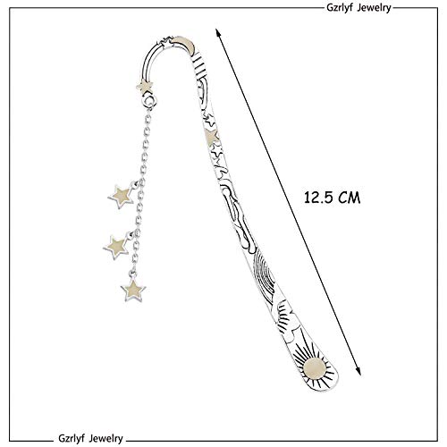 Gzrlyf Moon and Stars Bookmark Glow in The Dark Bookmark Luminous Book Markers Metal Book Lover Gifts (Luminous Bookmark)