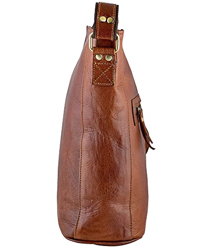 URBAN LEATHER 10 inch Large Crossbody Bags Purses for Women & Girls, Genuine Leather Vintage Brown Slim Ladies Bag Purse Handbag, Sling Crossover Shoulder Handbags for Her