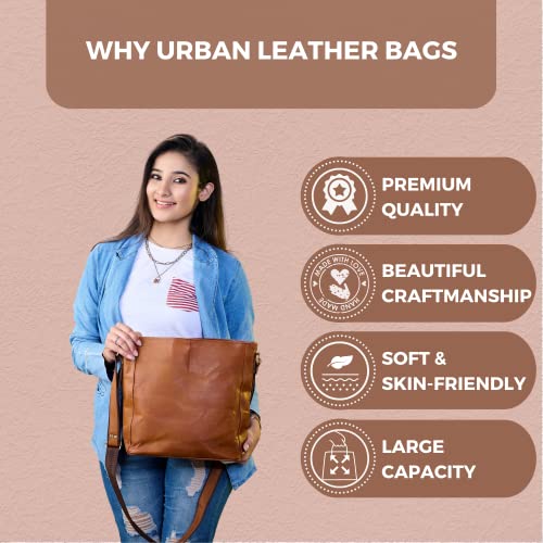 URBAN LEATHER 10 inch Large Crossbody Bags Purses for Women & Girls, Genuine Leather Vintage Brown Slim Ladies Bag Purse Handbag, Sling Crossover Shoulder Handbags for Her