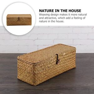 Cabilock Laundry Basket 3- Grid Water Hyacinth Storage Bins: Seagrass Wicker Baskets with Lid Dedsktop Sundries Container Stationary Box Rattan Woven Cosmetics Baskets Wicker Storage Basket