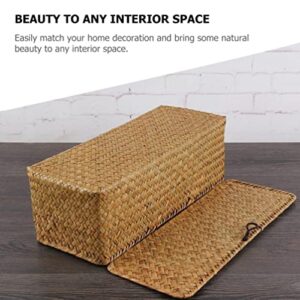 Cabilock Laundry Basket 3- Grid Water Hyacinth Storage Bins: Seagrass Wicker Baskets with Lid Dedsktop Sundries Container Stationary Box Rattan Woven Cosmetics Baskets Wicker Storage Basket