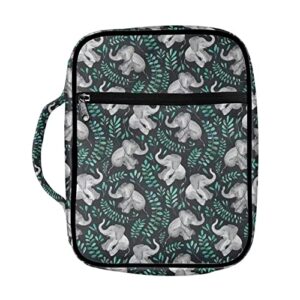 doginthehole cute elephant bible cover for women bible case with durable handle green palm leaves print bible bag book carrying case gift for kids boys girls