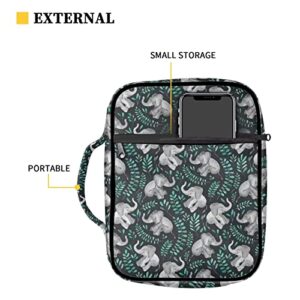 doginthehole Cute Elephant Bible Cover for Women Bible Case with Durable Handle Green Palm Leaves Print Bible Bag Book Carrying Case Gift for Kids Boys Girls