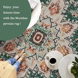 Morebes Ultra-Thin Washable Green Rug 3x5, Large Boho Entryway Office Rug Non-Slip Kitchen Mat Persian Laundry Accent Rug Distressed Oriental Christmas Carpet for Living Room Mushroom