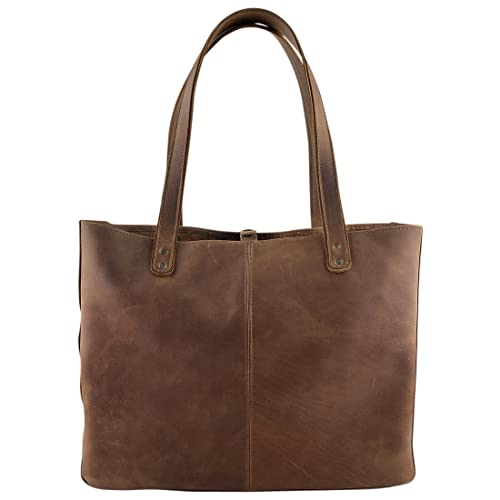 Hide & Drink, Formal Tote Bag Handmade from Full Grain Leather - Durable, Natural, Washable, Long Lasting - Large and Spacious, Versatile, Everyday Travel, Shopping, Minimalist Style - Bourbon Brown