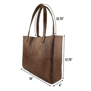 Hide & Drink, Formal Tote Bag Handmade from Full Grain Leather - Durable, Natural, Washable, Long Lasting - Large and Spacious, Versatile, Everyday Travel, Shopping, Minimalist Style - Bourbon Brown