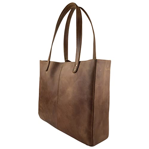 Hide & Drink, Formal Tote Bag Handmade from Full Grain Leather - Durable, Natural, Washable, Long Lasting - Large and Spacious, Versatile, Everyday Travel, Shopping, Minimalist Style - Bourbon Brown