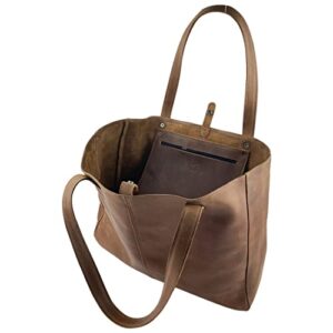 Hide & Drink, Formal Tote Bag Handmade from Full Grain Leather - Durable, Natural, Washable, Long Lasting - Large and Spacious, Versatile, Everyday Travel, Shopping, Minimalist Style - Bourbon Brown