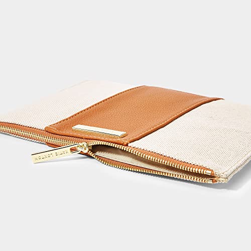 KATIE LOXTON Amalfi Womens Medium Canvas and Vegan Leather Slip Pocket Clutch Pouch Cream and Brown