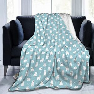 perinsto cute cartoon polar bear throw blanket ultra soft warm all season decorative fleece blankets for bed chair car sofa couch bedroom 50″ x 40″