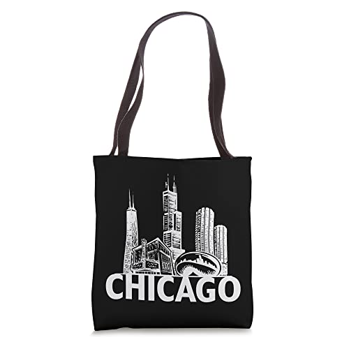 Chicago Illinois USA City Skyline Silhouette Outline Sketch Tote Bag