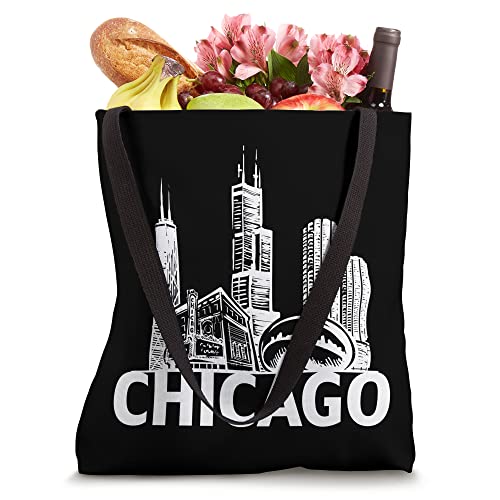 Chicago Illinois USA City Skyline Silhouette Outline Sketch Tote Bag