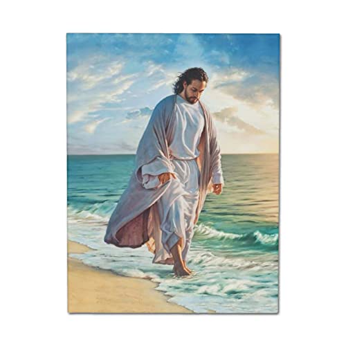 Jesus Christ Walking on the Beach Poster Catholic Canvas Print Christian Wall Art Bedroom Bathroom Wall Decor God Pictures Home Life Decoration 8x10 Inches