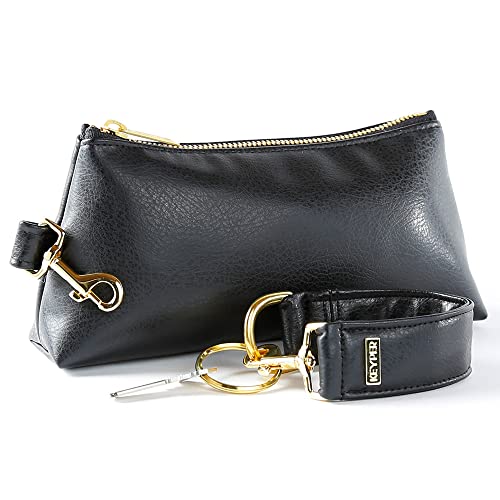 KEYPER 2-Piece Luxe Wristlet Set (IT Bag and a Key Ring Bracelet) | Cruelty Free PU Vegan Leather | Durable, Secure with Large Capacity | Classic Clutch Luxury Purse for Women