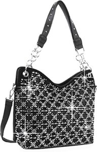 zzfab double handles gem square laser cut bling purse cross body black