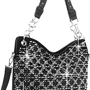 Zzfab Double Handles Gem Square Laser Cut Bling Purse Cross Body Black