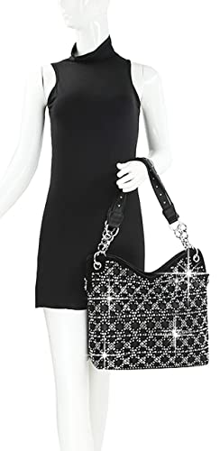 Zzfab Double Handles Gem Square Laser Cut Bling Purse Cross Body Black