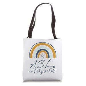 funny asl interpreter love teacher school sign language crew tote bag