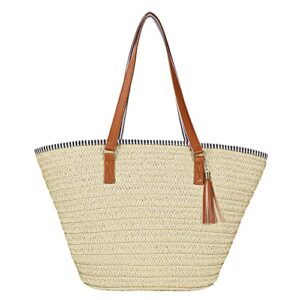 womens large straw shoulder bag beach tote handbag purse with tassel for summer