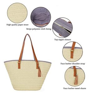 Womens Large Straw Shoulder Bag Beach Tote Handbag Purse with Tassel for Summer