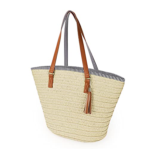 Womens Large Straw Shoulder Bag Beach Tote Handbag Purse with Tassel for Summer