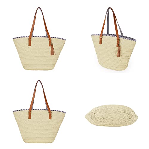 Womens Large Straw Shoulder Bag Beach Tote Handbag Purse with Tassel for Summer