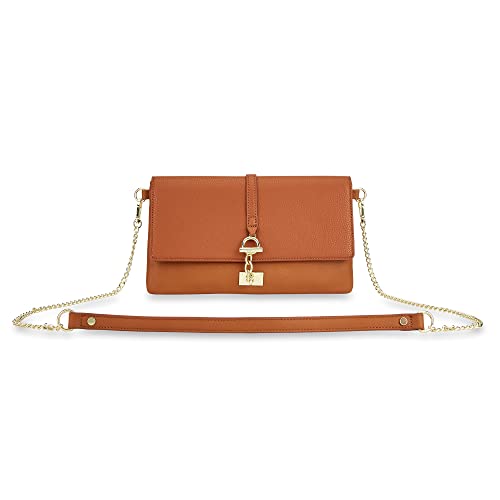 KATIE LOXTON Naomi Womens Convertible Vegan Leather Adjustable Strap Crossbody Handbag Satchel Purse Cognac