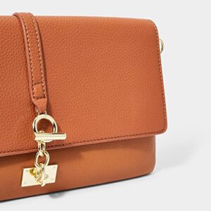 KATIE LOXTON Naomi Womens Convertible Vegan Leather Adjustable Strap Crossbody Handbag Satchel Purse Cognac