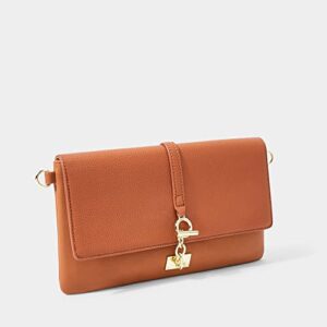 KATIE LOXTON Naomi Womens Convertible Vegan Leather Adjustable Strap Crossbody Handbag Satchel Purse Cognac