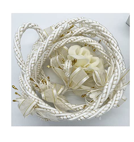 RBN Beautiful Ivory and Gold Intertwine Silver Embellishment Accent Rope Migajon Lazo Wedding Lasso Traditional Lazos De Boda Tradicional Bridal Gift Box