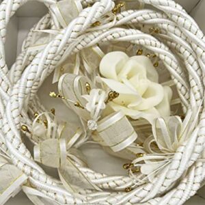 RBN Beautiful Ivory and Gold Intertwine Silver Embellishment Accent Rope Migajon Lazo Wedding Lasso Traditional Lazos De Boda Tradicional Bridal Gift Box