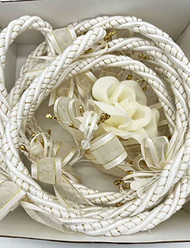 RBN Beautiful Ivory and Gold Intertwine Silver Embellishment Accent Rope Migajon Lazo Wedding Lasso Traditional Lazos De Boda Tradicional Bridal Gift Box