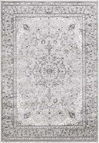 Mark&Day Area Rugs, 7x9 Terband Updated Traditional Charcoal Area Rug, White/Beige/Black Carpet for Living Room, Bedroom or Kitchen (6'7" x 9')