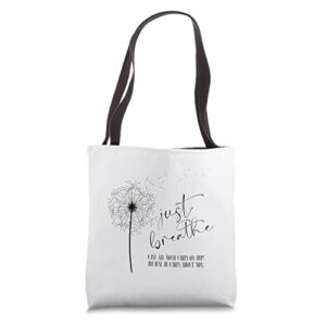 just breathe dandelion vintage wildflowers tote bag