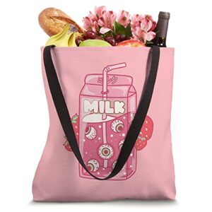 Weirdcore Aesthetic Kawaii Strawberry Milk Carton Eyeballs Tote Bag