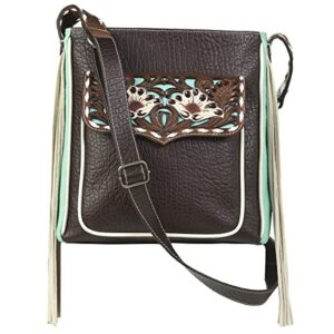 ariat women’s monroe floral pierced lacing brown crossbody bag