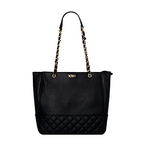 XOXO Women's Black Vegan Leather Tote Bag With Chain Handle